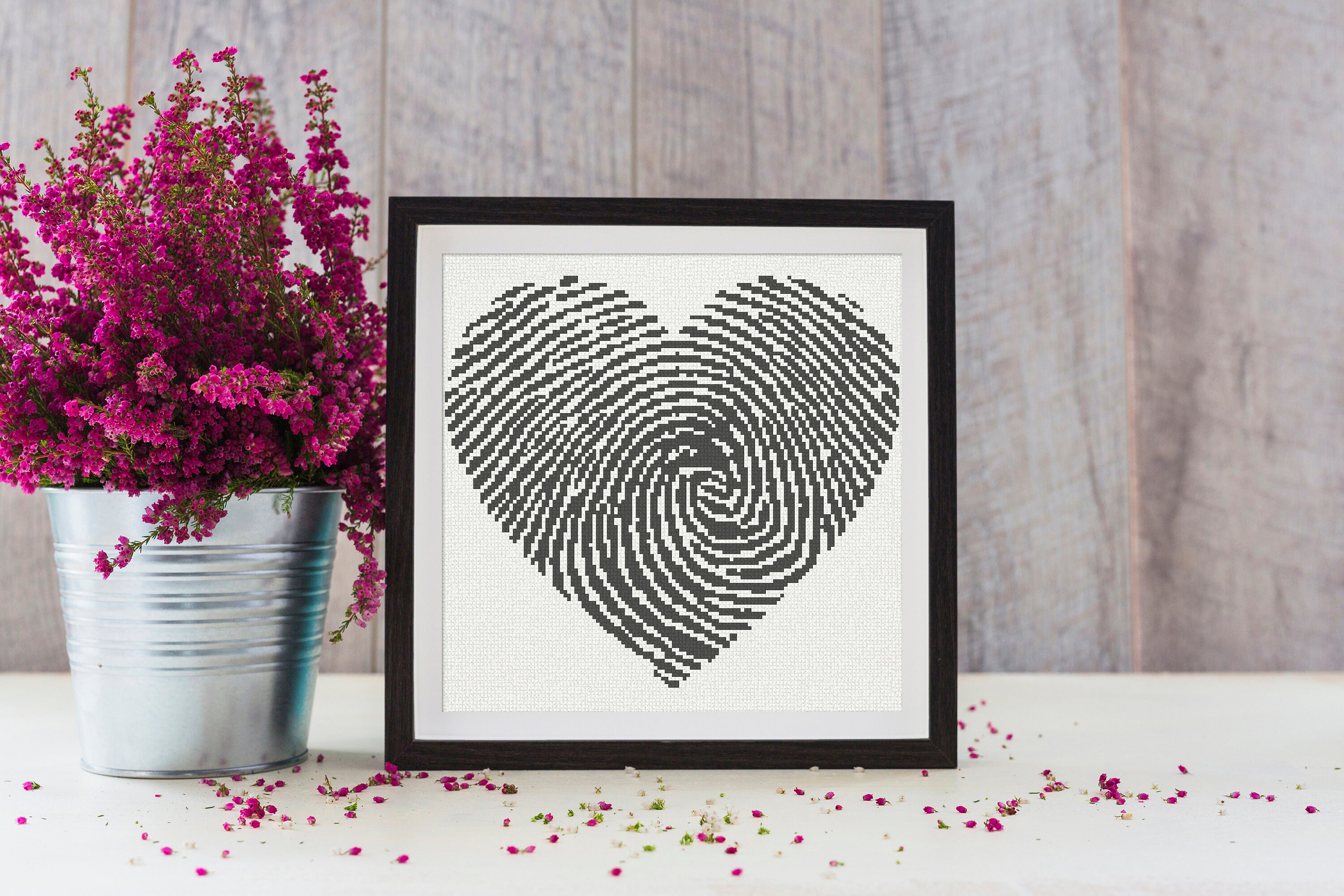 Fingerprint Heart Cross Stitch Pattern PDF, Modern Love Embroidery ...