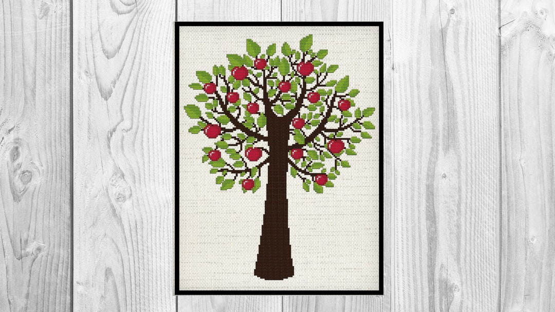 Apple-tree Cross Stitch Pattern PDF, Red Apples Embroidery Picture - Etsy