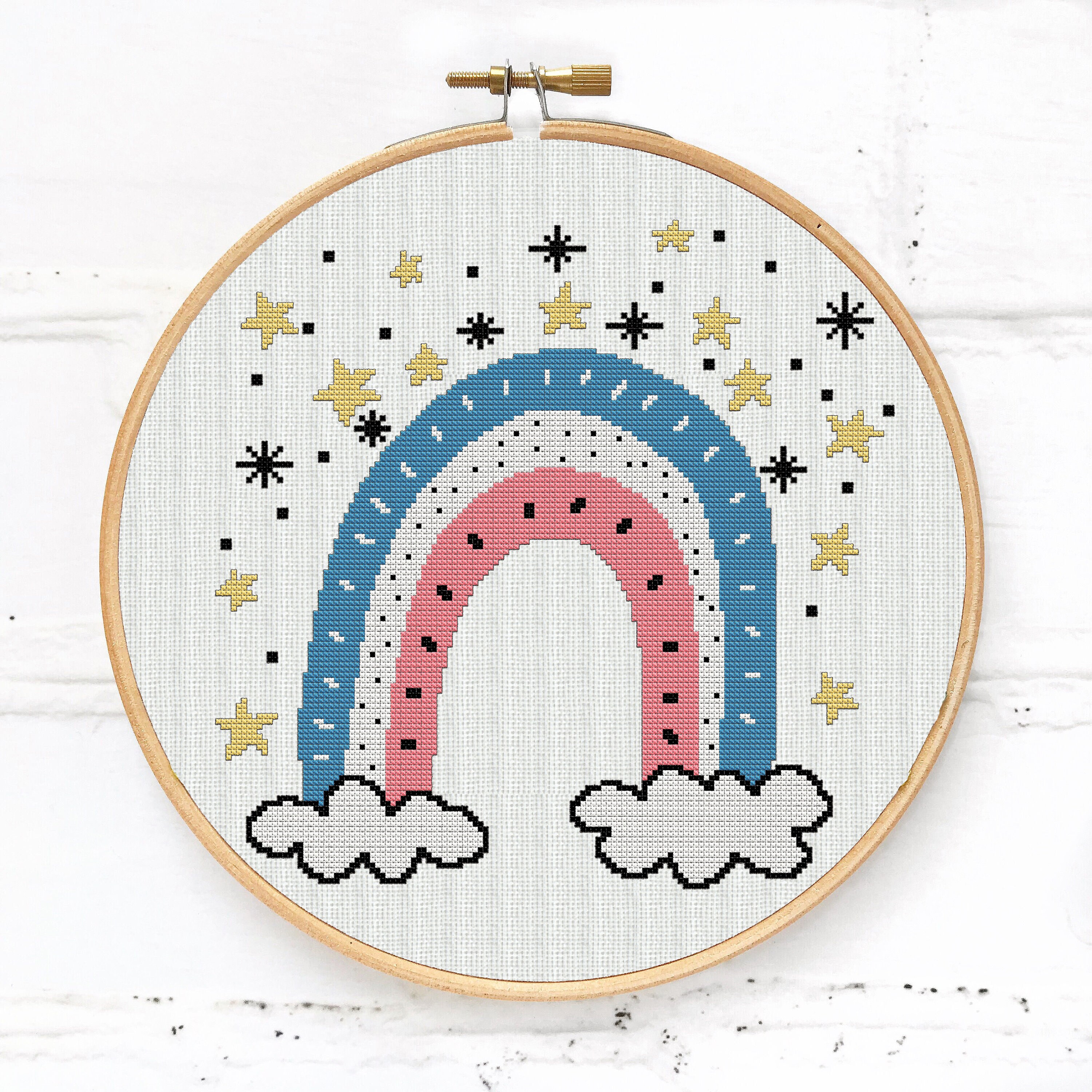 Boho rainbow cross stitch pattern PDF with stars Super easy | Etsy