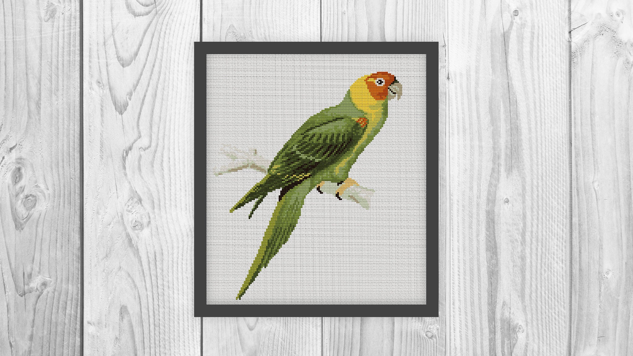 Bird Cross Stitch Pattern PDF: Green Parrot on the Branch | Etsy