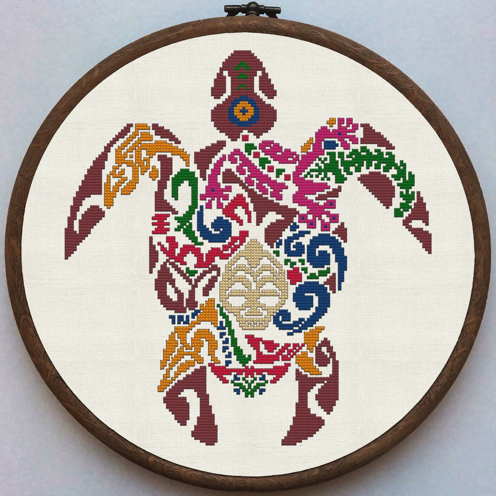 Turtle cross stitch pattern PDF black embroidery folk | Etsy