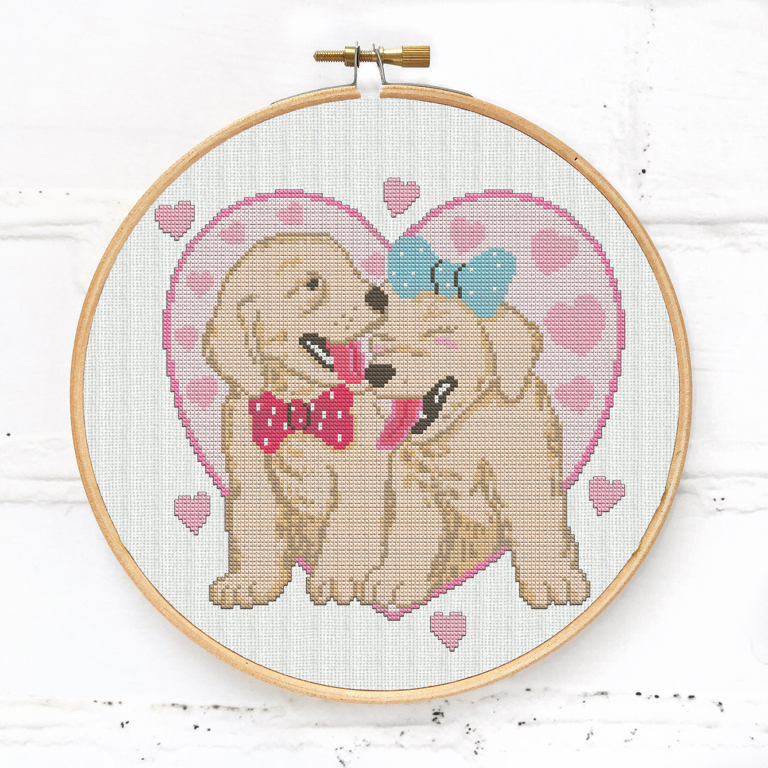 Love Cross Stitch Pattern: Kissing Puppies in the Heart PDF | Etsy