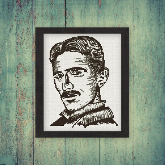 Tesla Cross Stitch Pattern PDF Nicola Tesla Portrait Xstitch | Etsy