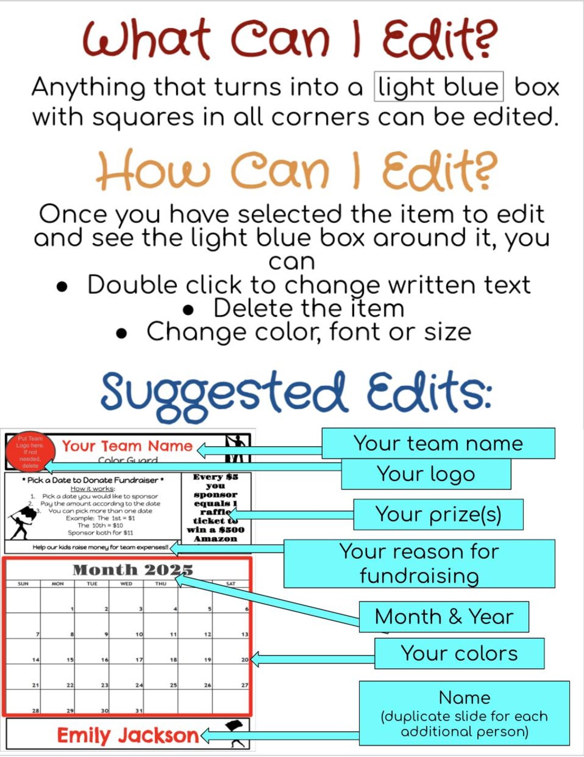 Color Guard Fundraiser Digital Pick a Date to Donate Calendar - Etsy