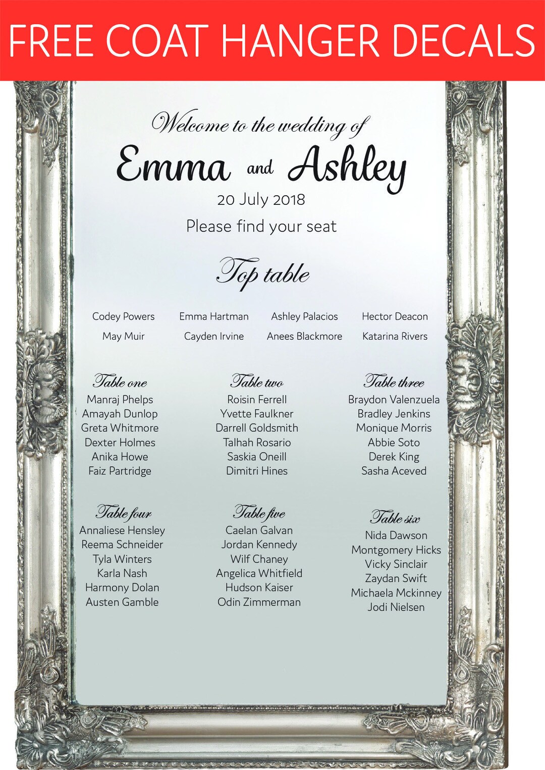 Custom Wedding Table Plan Vinyl Decal, Mirror Seating Chart - Etsy UK
