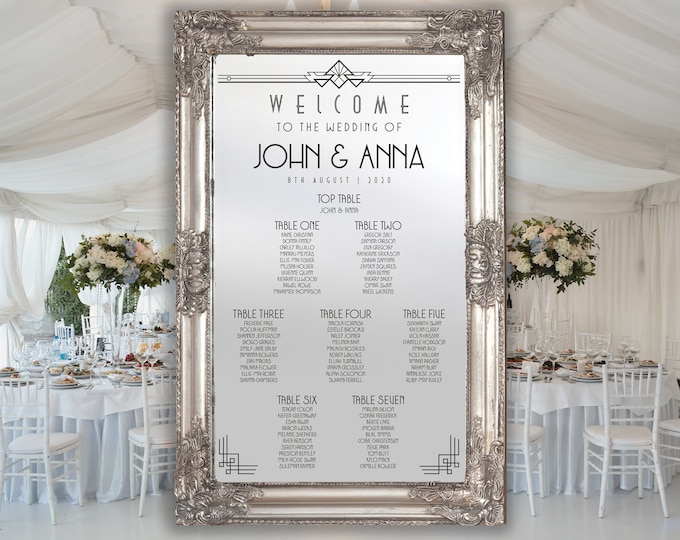 Mirror Wedding Table Plan With Modern Calligraphy Fonts • Seating Chart ...