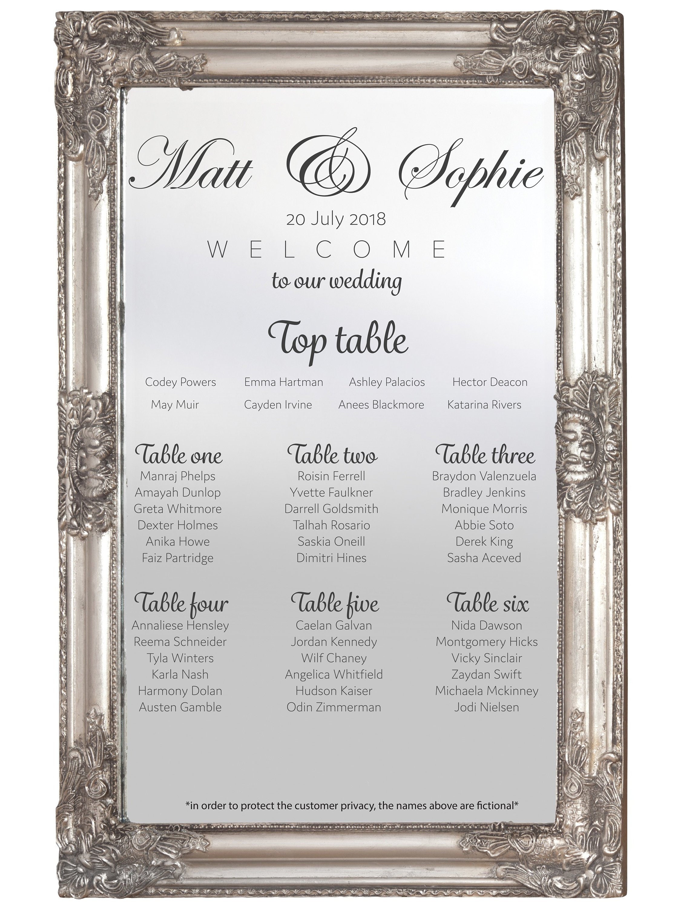 Mirror Table Plan/ Wedding Table Plan / Mirror Seating Plan/ - Etsy ...