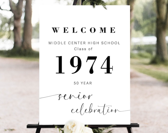 50th Class Reunion Sign Any Year Class Reunion Poster White and Gold ...