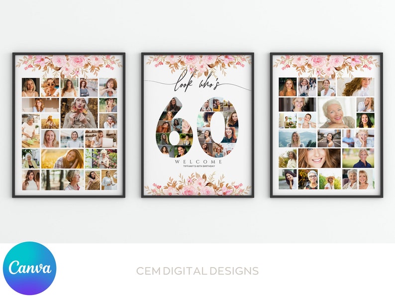 60th Birthday Photo Collage Poster Bundle TEMPLATE, Look Who's 60 ...