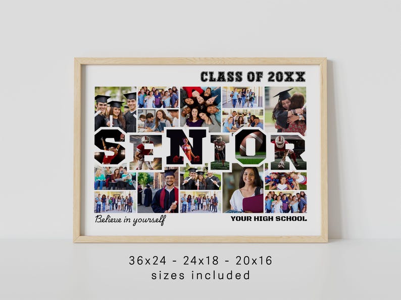 Senior Photo Collage Template, Class of 2026 Graduation Poster, High ...