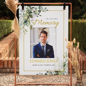 Greenery Leaves Funeral Welcome Sign, Celebrating Life of TEMPLATE, for ...