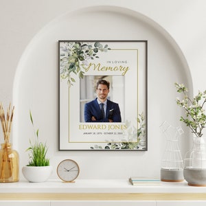 Greenery Leaves Funeral Welcome Sign, Celebrating Life of TEMPLATE, for ...