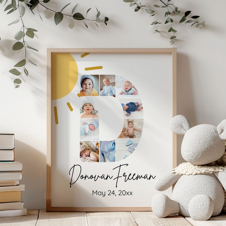 Printable Baby Name Photo Collage Wall Art Template, D Picture Poster ...