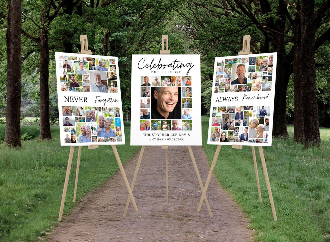Funeral Photo Collage Sign Set Templates, Funeral Welcome Sign Template ...