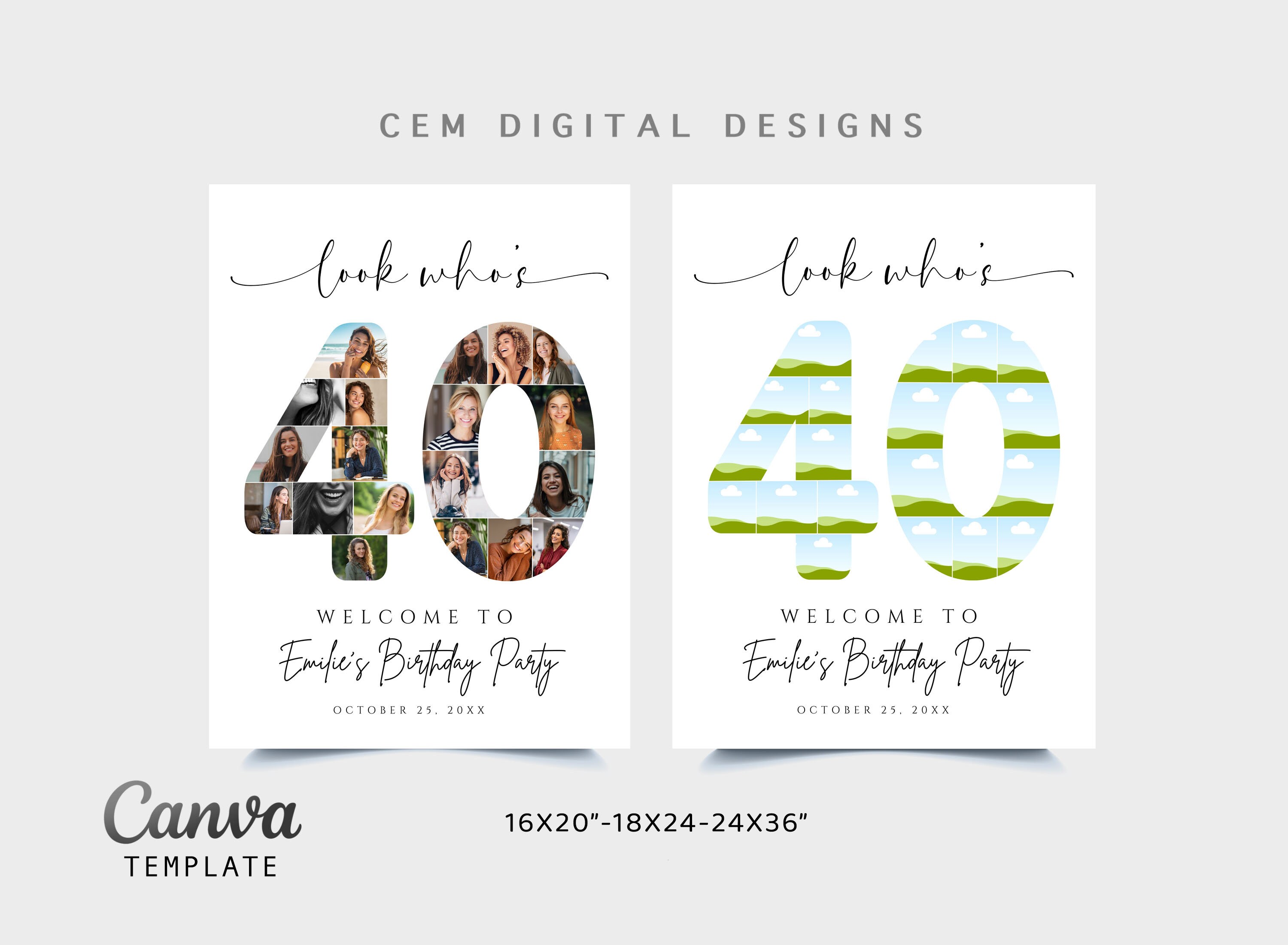 40th Birthday Photo Collage TEMPLATE, Look Who's 40, Personalized Photo ...