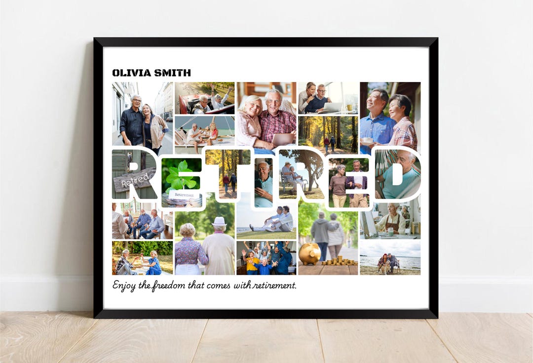Retirement Photo Collage Template, Retired Poster Canva Template ...