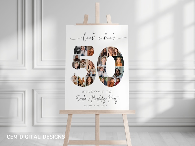 50th Birthday Photo Collage TEMPLATE, Look Who's 50, Personalized Photo ...