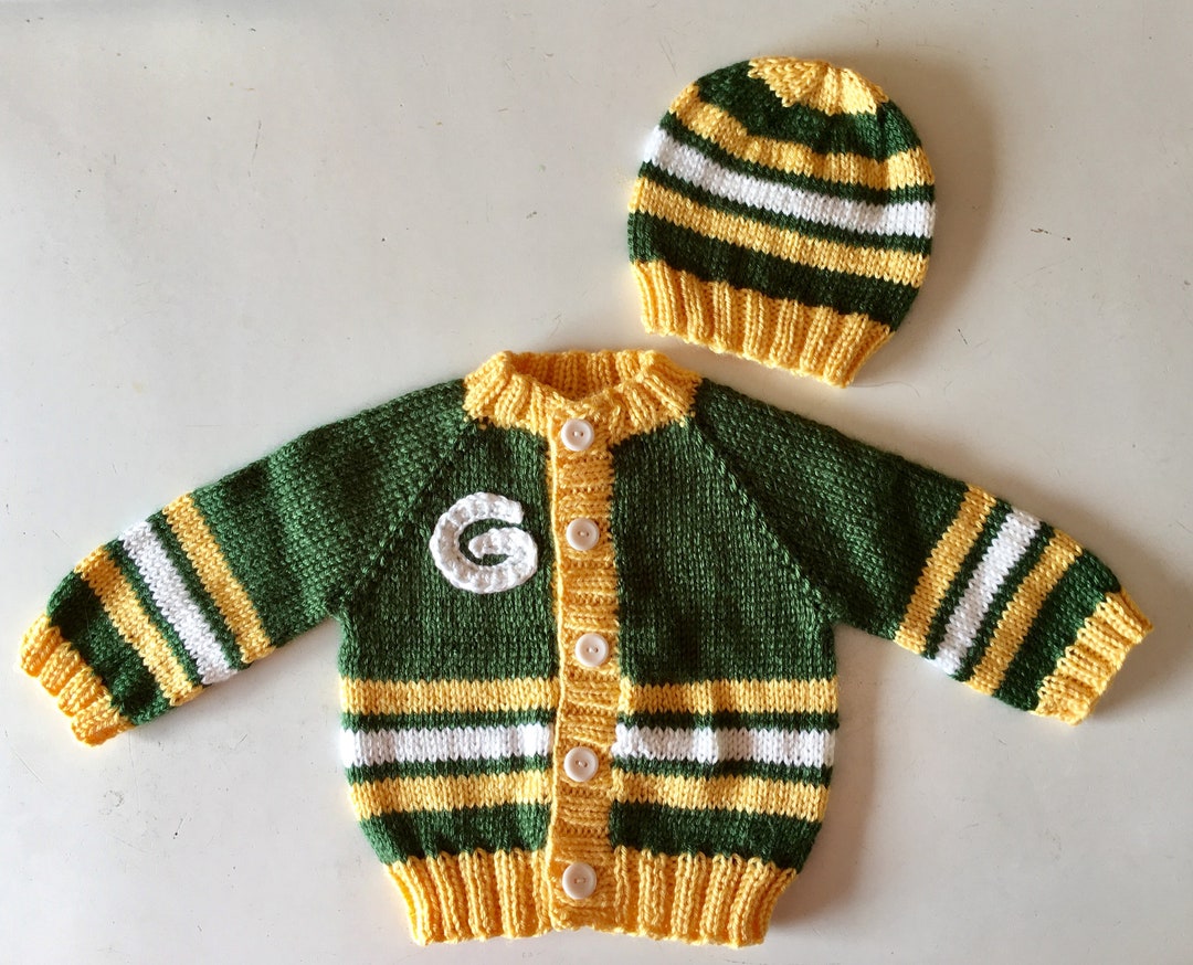Green Bay Packers Baby Sweater & Hat Set: Hand-knit Football Outfit - Etsy