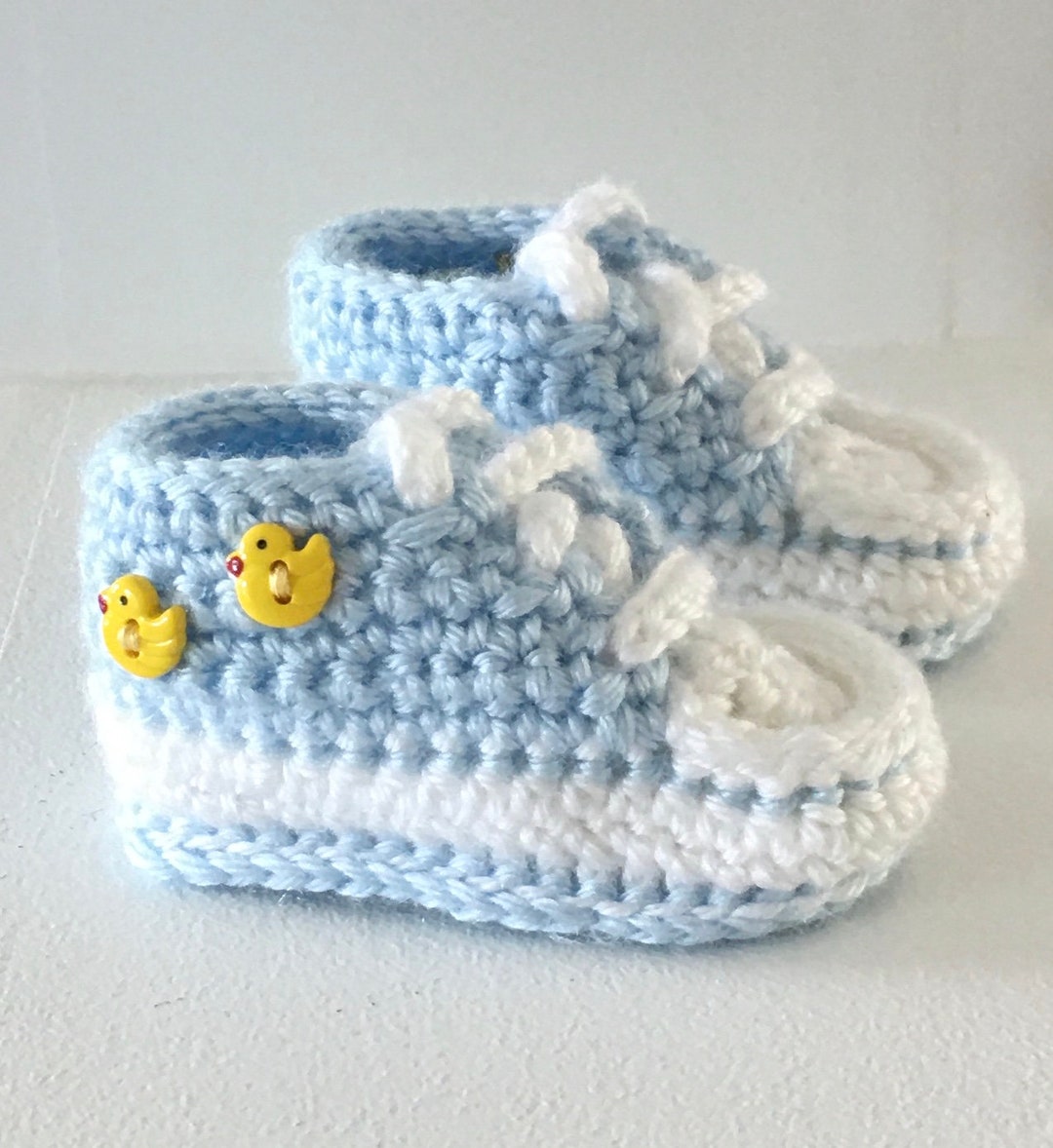 Soft Blue and White Sneaker Style Booties With Duck Buttons (made in ...