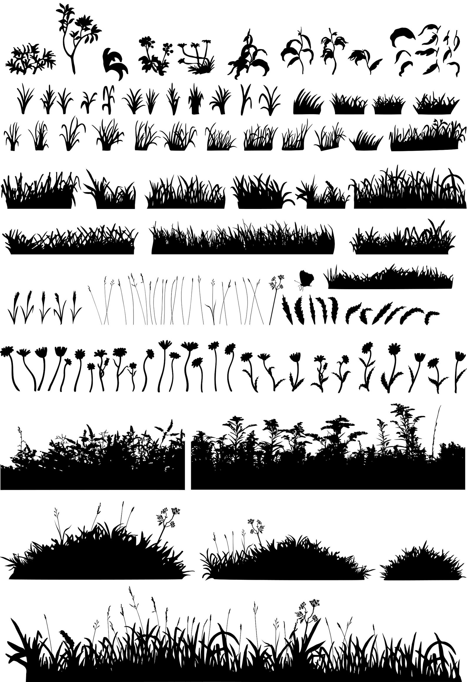 Grass Svg Bundle Flower Set Grass Svg Grass Clipart Grass Cut Files For Silhouettefiles For