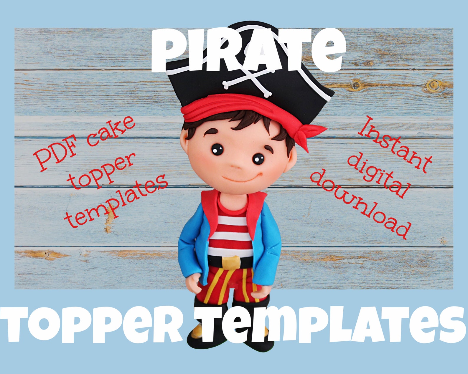 PIRATE Cake Topper Template Instant Download Tutorial PDF by Happy Bee ...