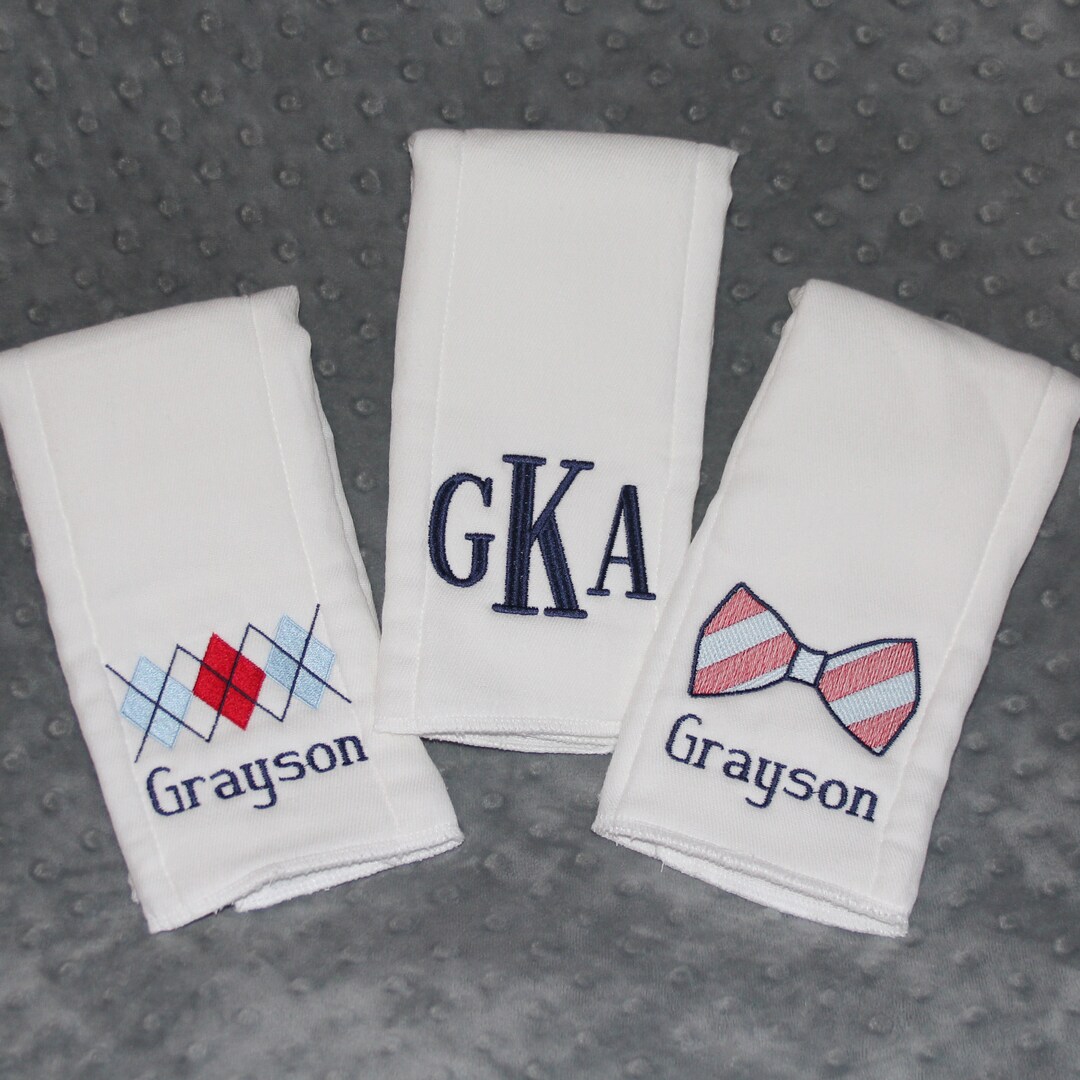 Personalized Burp Cloth Set of 3 | Monogram Baby Boy Gift | Embroidered ...