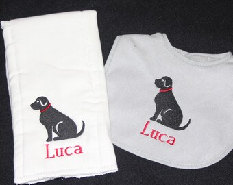 Personalized Baby Burp Cloth Black Lab Burp Cloth Organic Embroidered ...