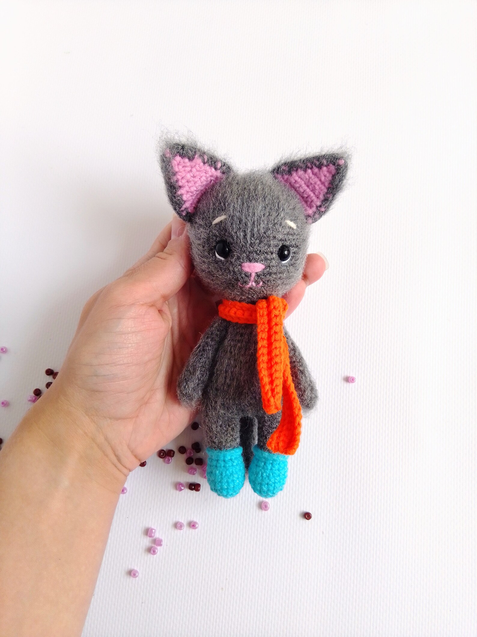 Plush Gray Little Cat.fluffy Lump of Black Cat Personalized | Etsy