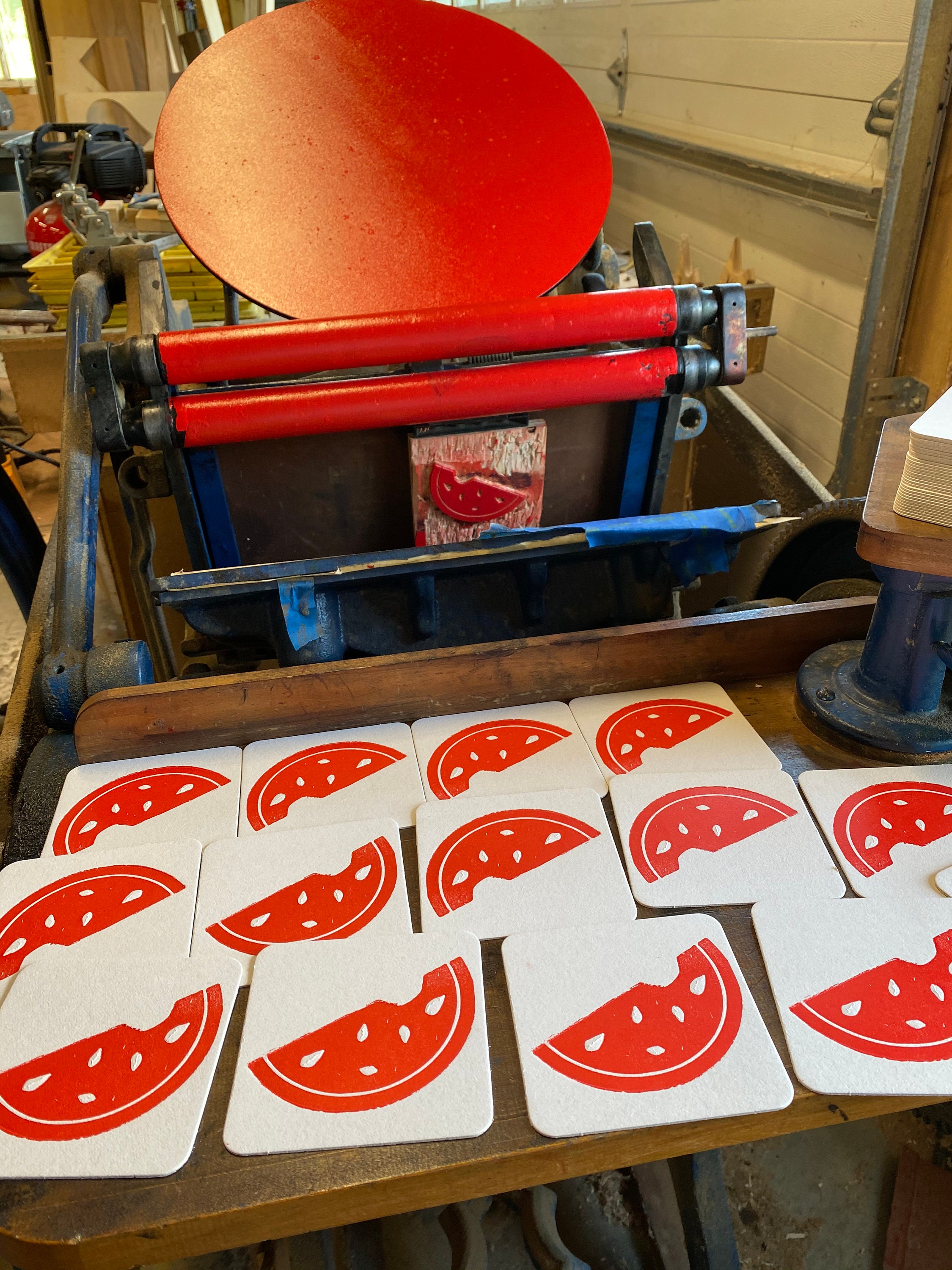 Watermelon Coasters / Letterpress Paper Coasters / Block Printing ...