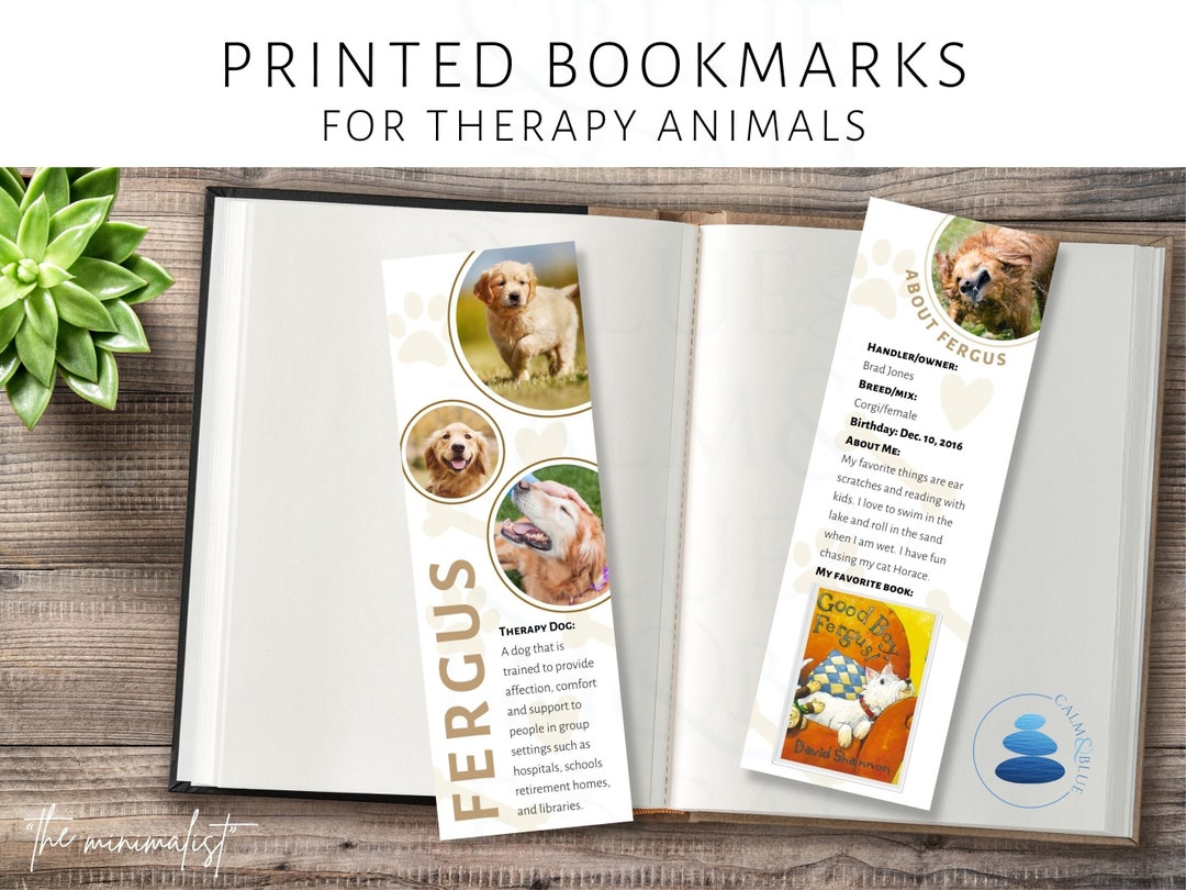 Therapy Animal Bookmarks, Custom Made Bookmarks for Library Visits ...