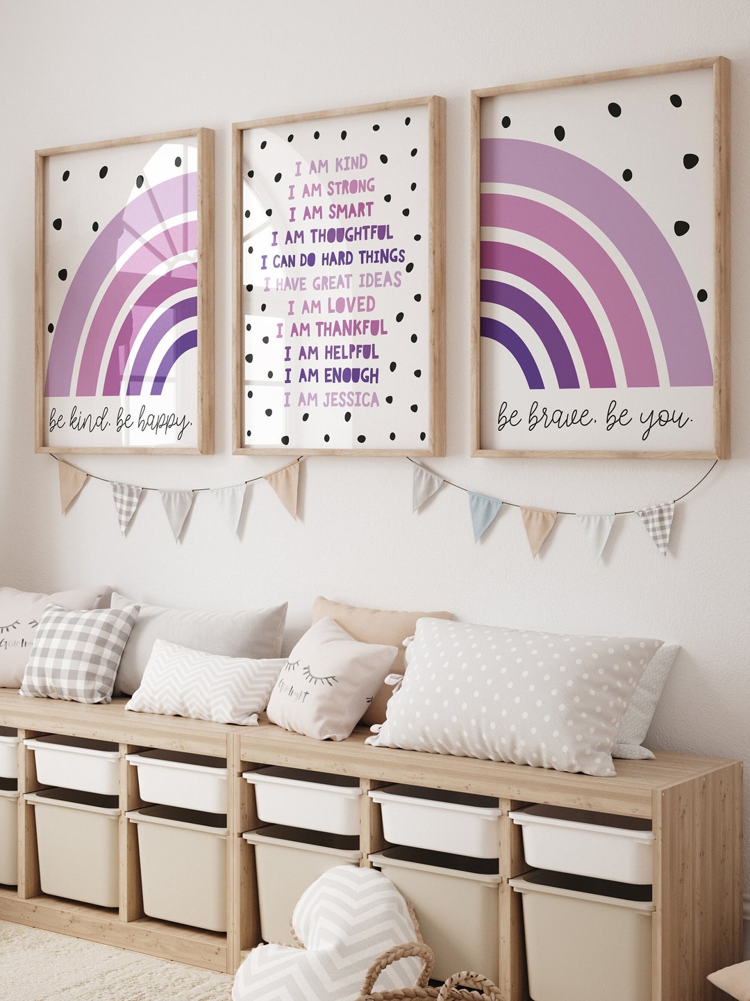 Girls Affirmation Print Set, Rainbow Prints, I Am Print, Girls Bedroom ...