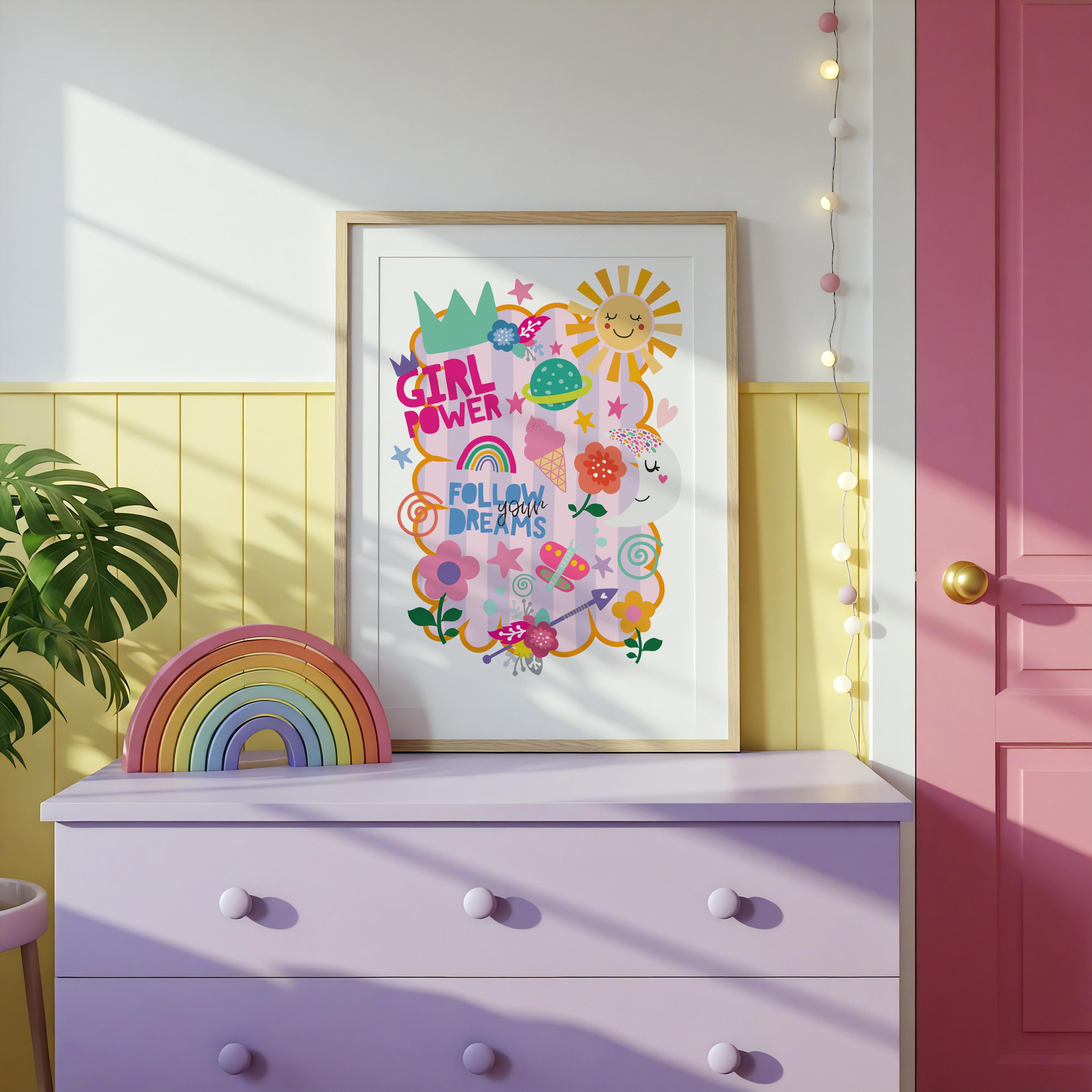 Girls Bedroom Print, Rainbow Wall Art, Girl Power, Colourful, Girls ...