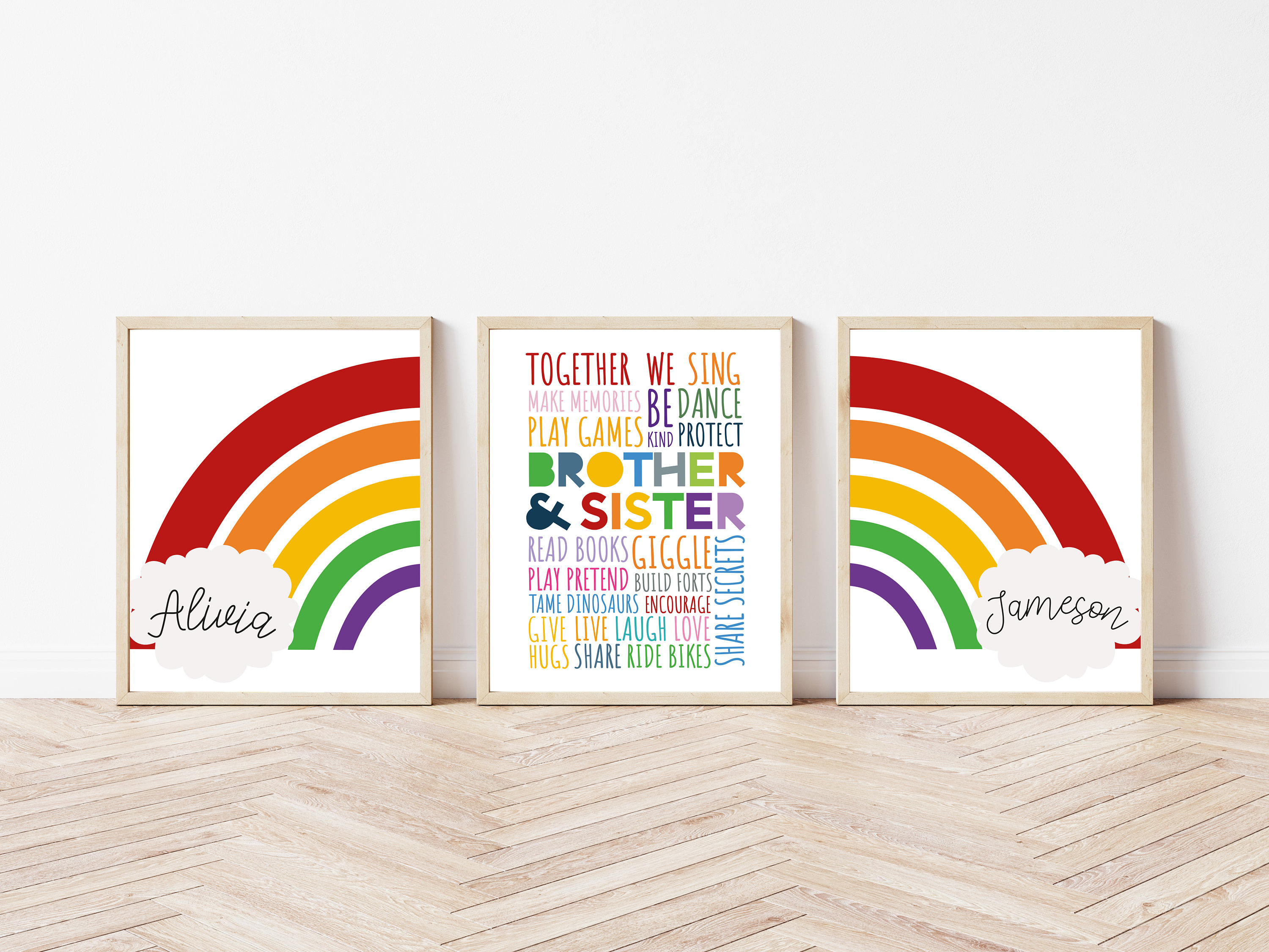 Set of 3 Brother Sister Rainbow Prints, Playroom Prints, Brother Sister ...