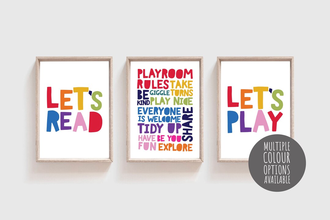 Set of 3 Playroom Prints, Rainbow, Playroom Decor, Let's Play, Let's ...