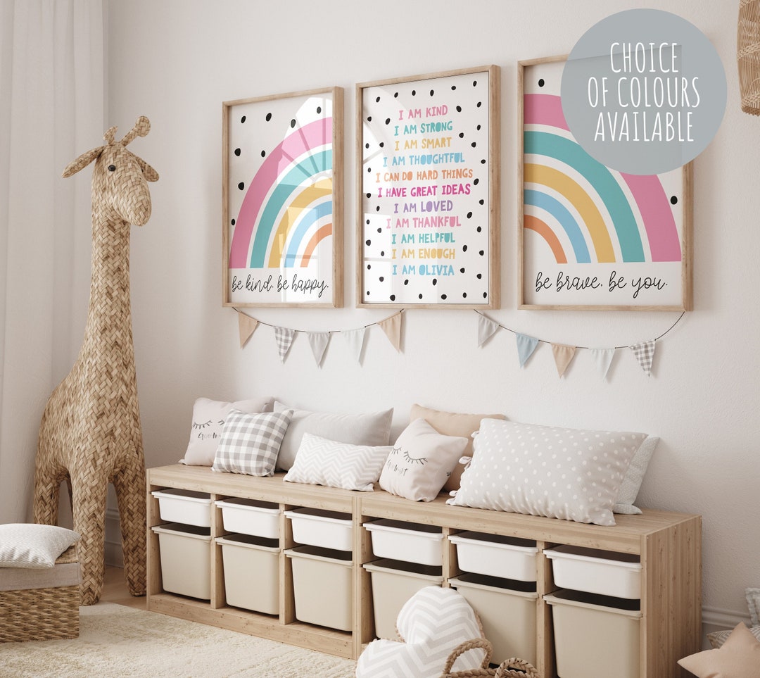Girls Bedroom Decor, I Am Positive Girls Affirmation Prints, Rainbow ...