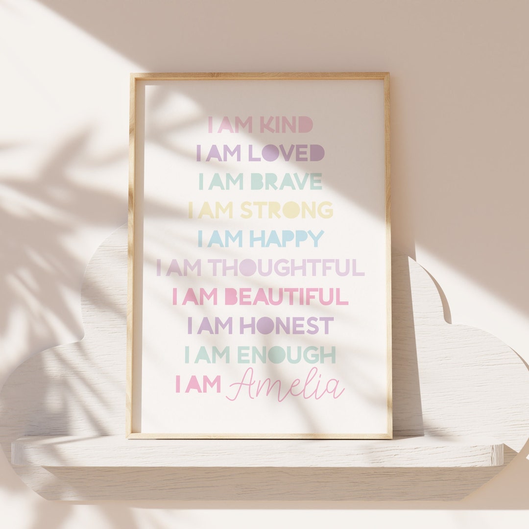 Girls Positive Affirmation Print, Girls Bedroom Decor, I Am Print ...