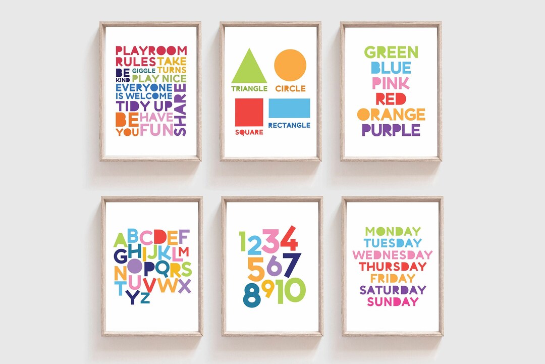 Set of 6 Educational Prints, Playroom Prints, Nursery Prints, Classroom ...