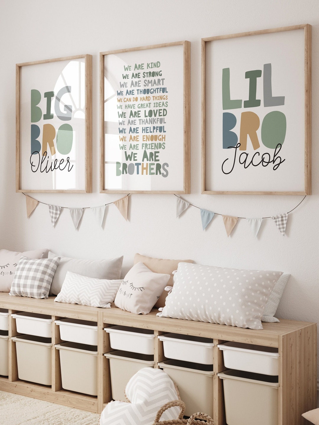Boys Bedroom Decor, Sage Green, Big Bro Lil Bro Print Set, Shared ...