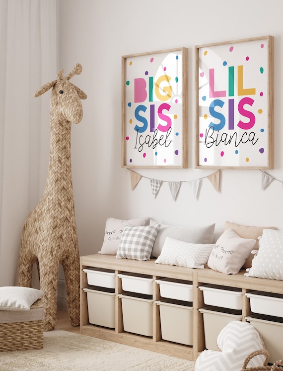 Set of 2 Sisters Prints Big Sis Lil Sis Girls Bedroom Prints Sister Posters Girls Bedroom Sisters Wall Art Siblings Colourful Pink