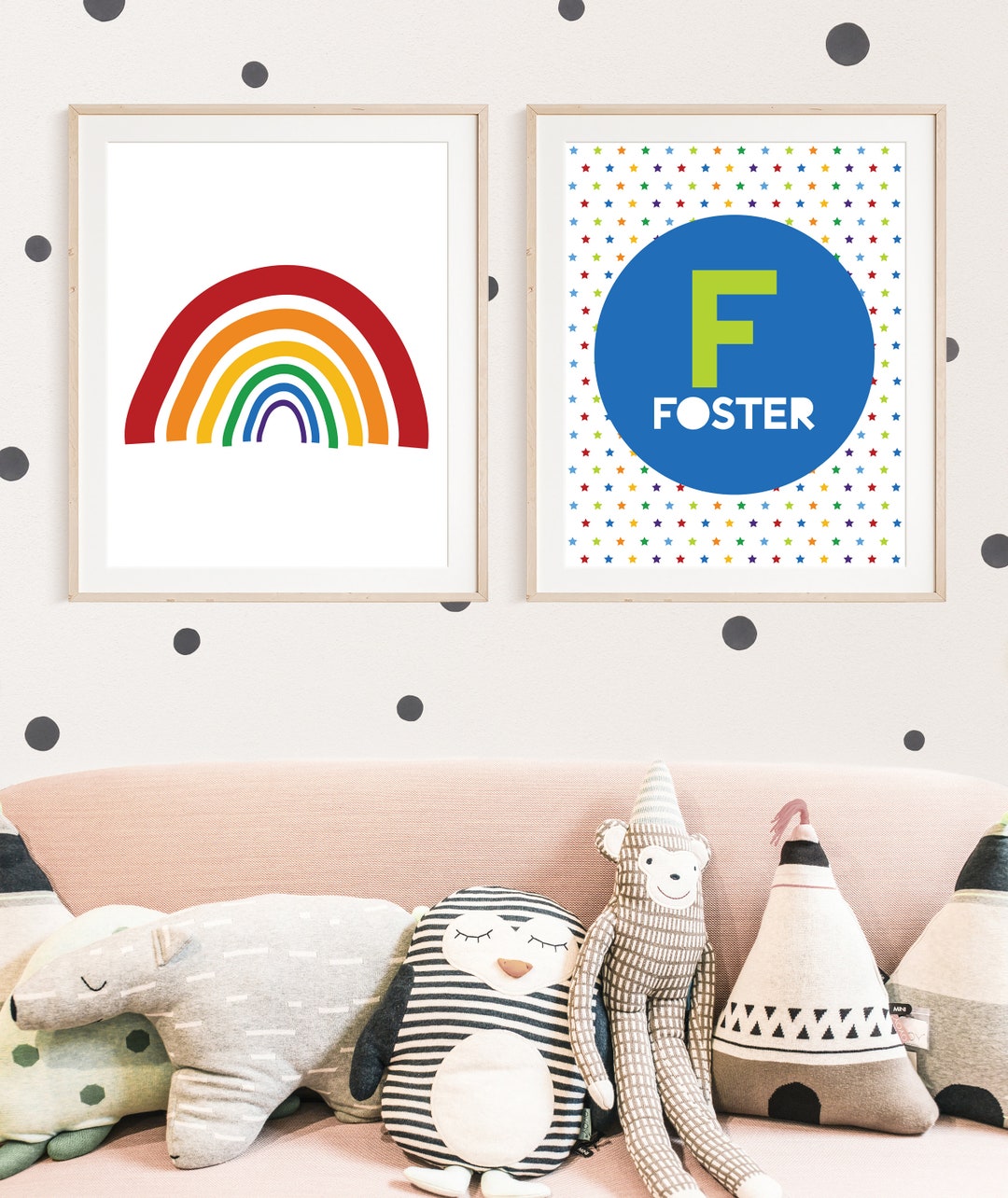 Set of 2 Boys Personalised Rainbow Print, Boys Bedroom Decor, Boys ...