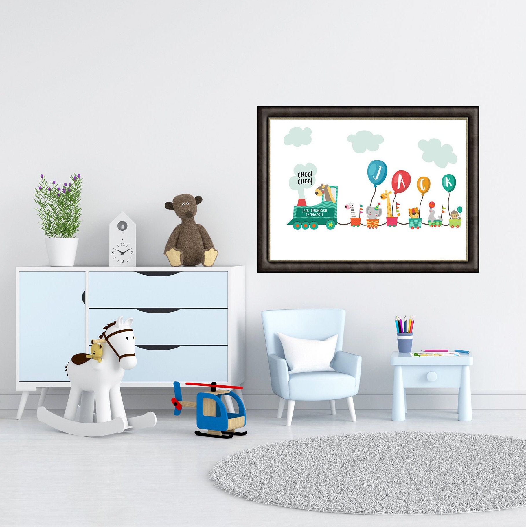 Personalised Baby Print, Baby Name Print, Animal Nursery Print, Boys ...