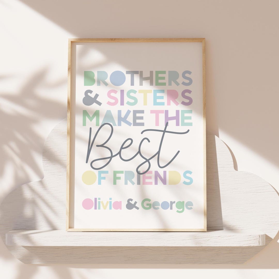 Personalised Brother Sister Print, Rainbow Print, Playroom, Sibling ...
