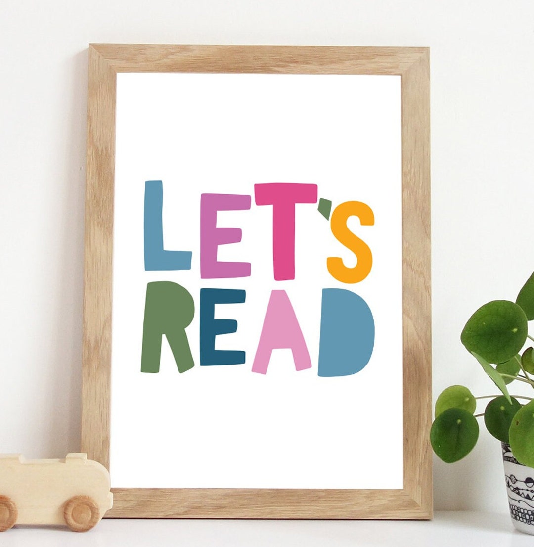 Let's Read Print, Reading Corner Sign, Book Nook, Girls Nursery Prints ...