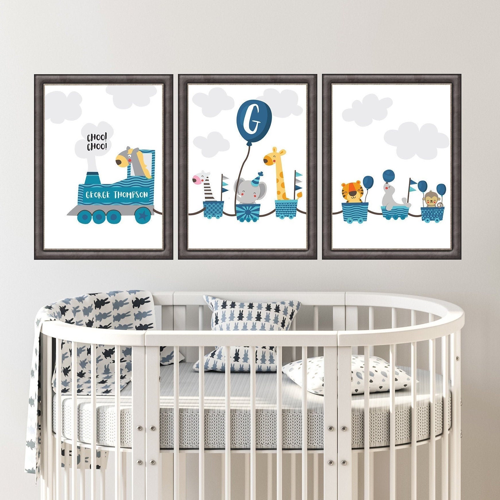Personalised Baby Print Set of 3 Boys Nursery Prints Animal | Etsy