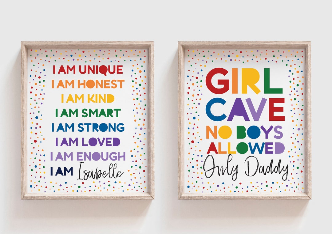 Set of 2 Affirmation Print Set, Girl Cave, Rainbow Prints, Girls ...