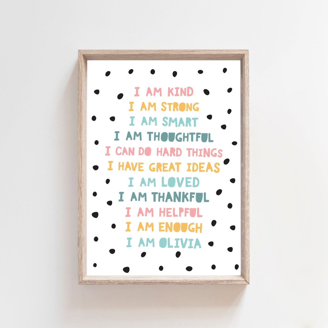 Girls Affirmation Print, I Am, Positive, Personalised, Affirmations ...