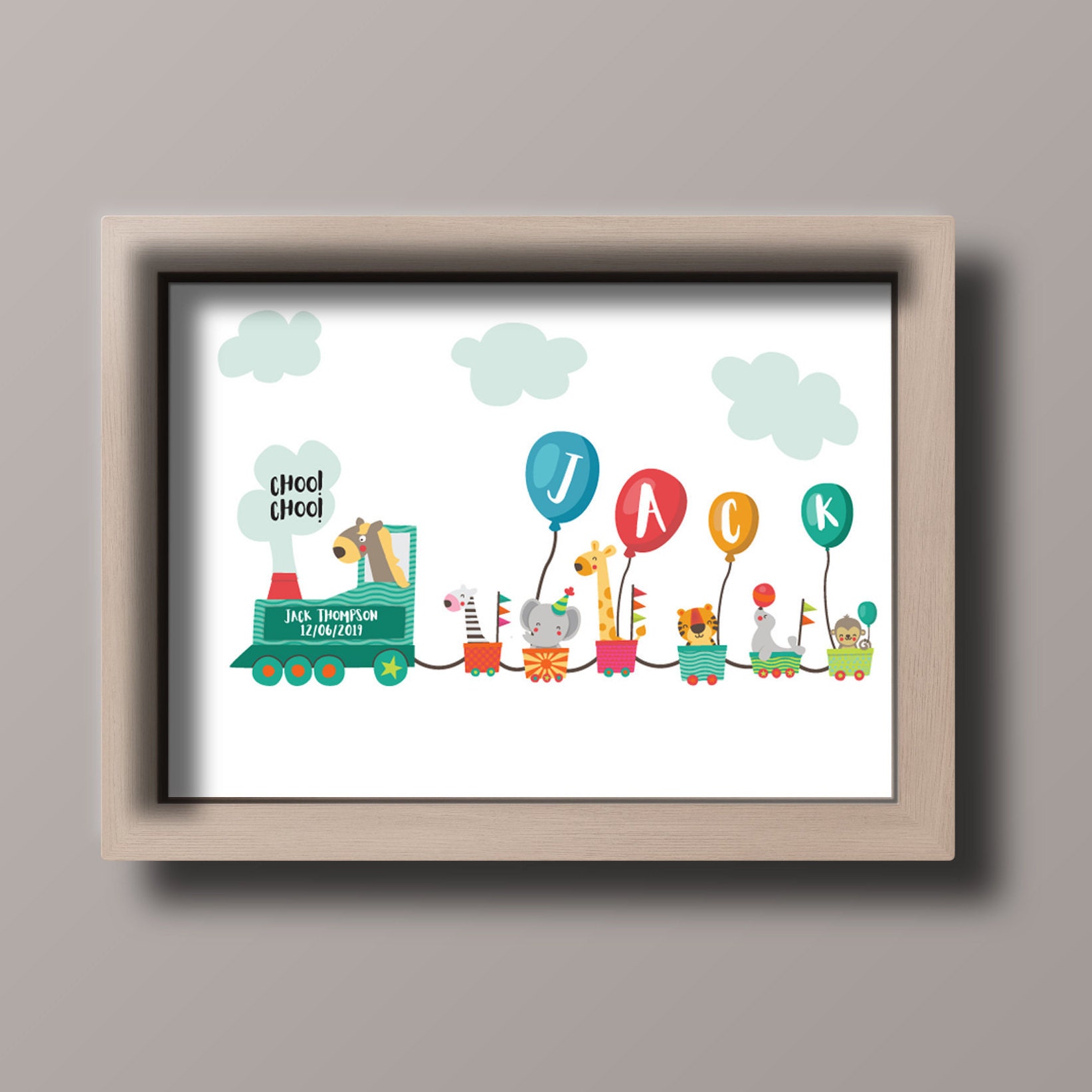 Personalised Baby Print, Baby Name Print, Animal Nursery Print, Boys ...