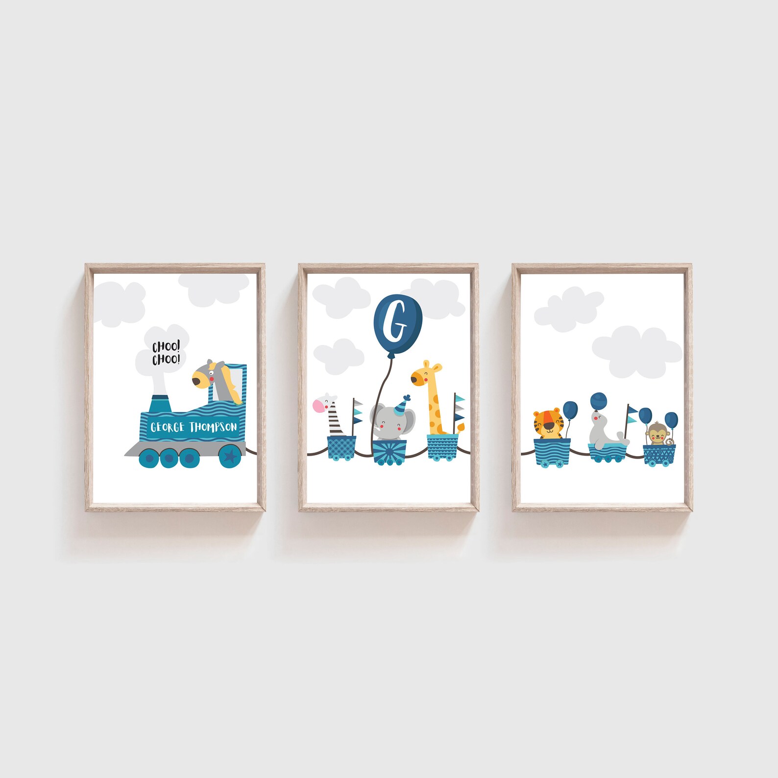 Personalised Baby Print Set of 3 Boys Nursery Prints Animal | Etsy
