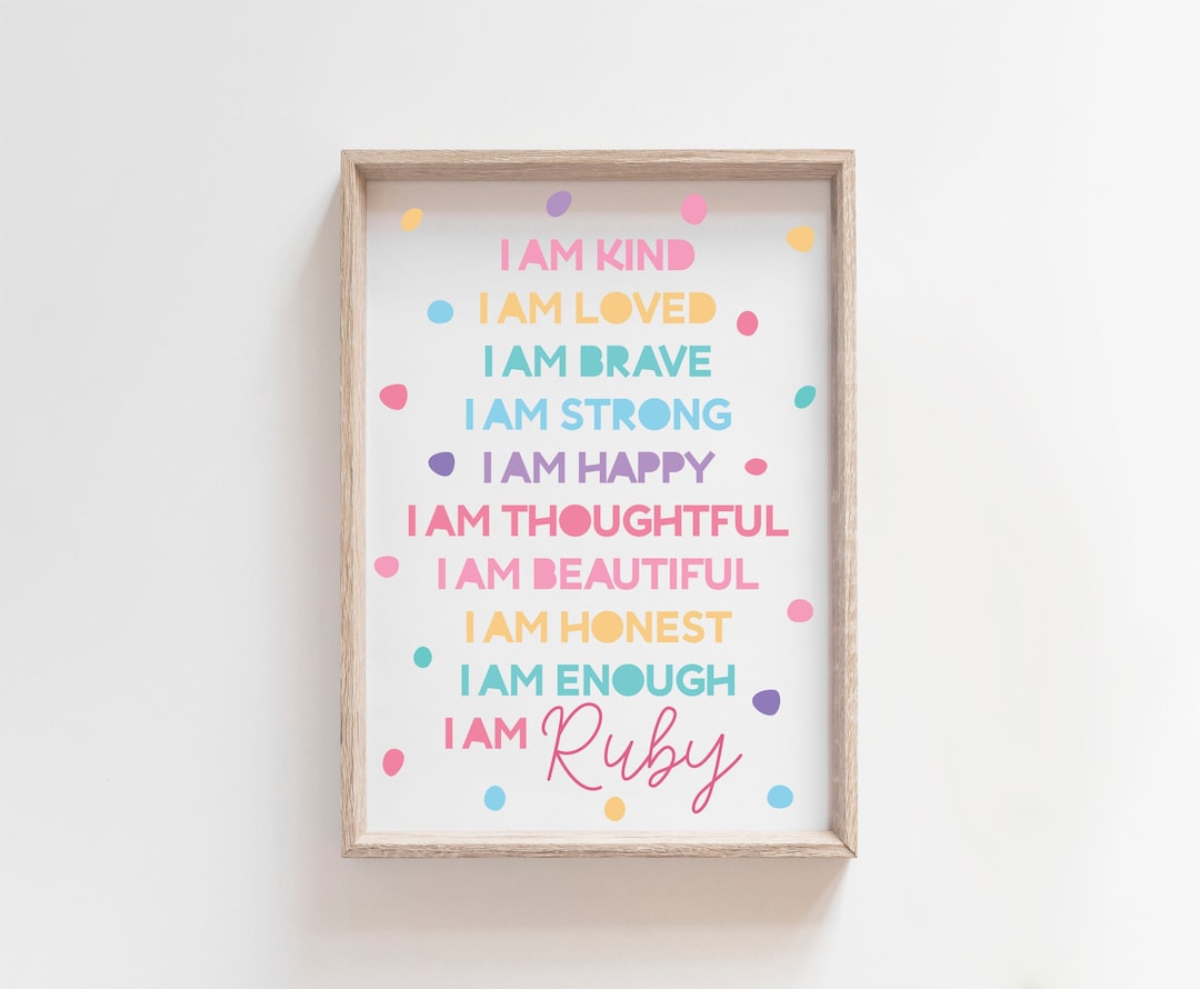 Girls Affirmation Print, Girls Bedroom Decor, I Am Print, Girls Nursery ...