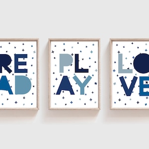 Set of 3 Boys Nursery Prints, Read Play, Love Print, Boys Bedroom ...